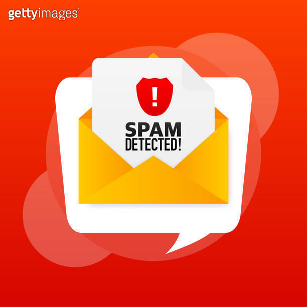 Red spam detected icon. Phishing scam. Hacking concept. Cyber security ...