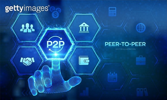 Peer to peer. P2P payment and online model for support or transfer ...