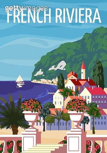 French Riviera Nice coast poster vintage. Resort, coast, sea, beach ...
