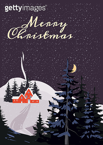 Merry Christmas. Winter village rural winter snow landscape, retro 이미지 ...