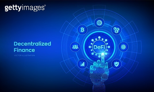 DeFi. Decentralized Finance. Blockchain, decentralized financial system ...