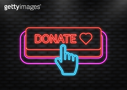 Neon Icon. Donate heart red button in flat style. Vector flat ...