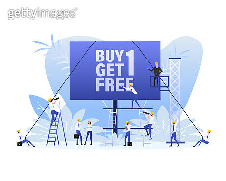 Flat style icon with people on white backdrop. Discount coupon. Vector ...