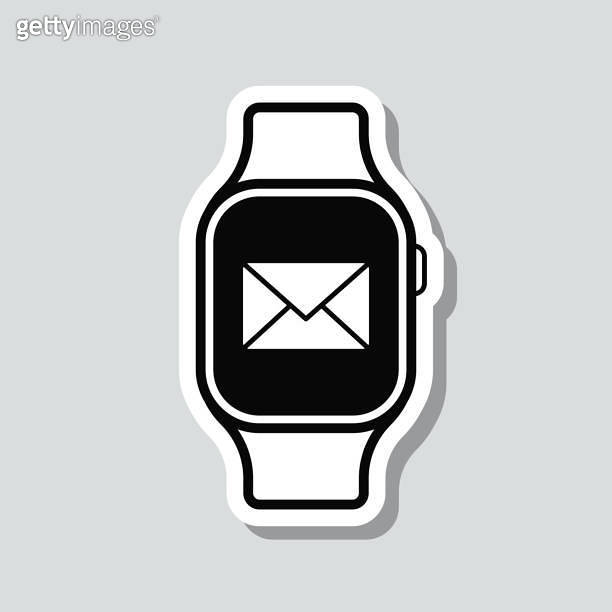 Smartwatch with email message. Icon sticker on gray background 이미지 ...