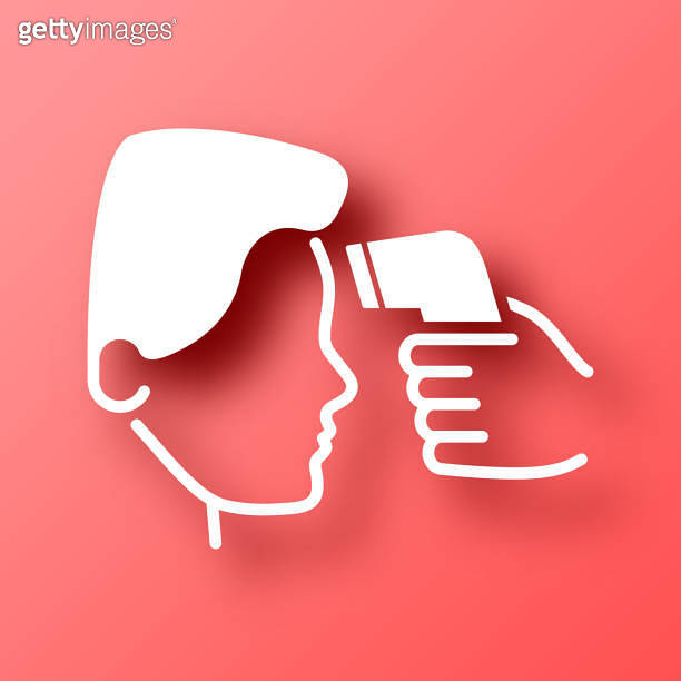 Body temperature check. Icon on Red background with shadow (1443678890 ...