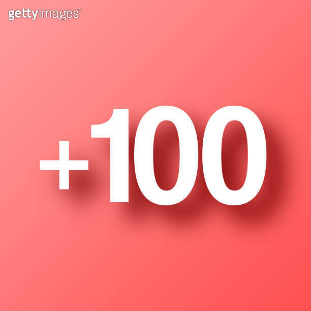 +100, Plus one hundred. Icon on Red background with shadow (1445122012 ...