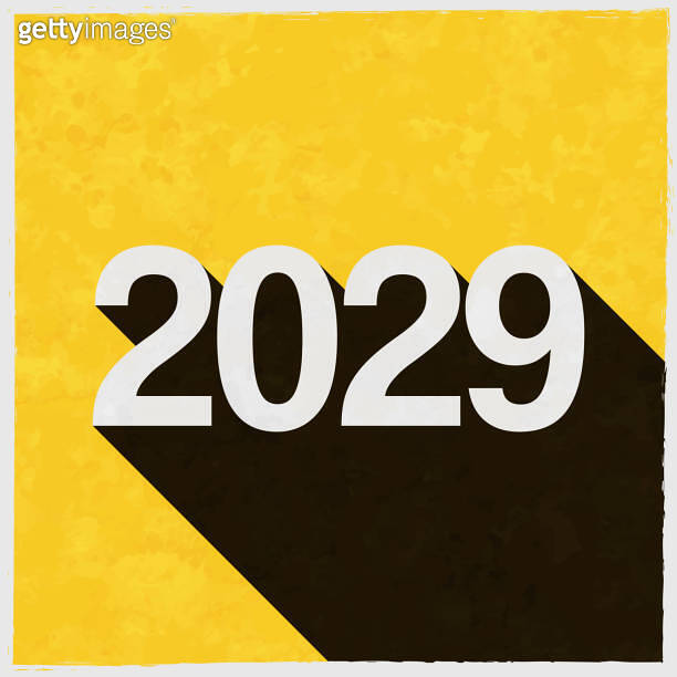 2029 - Two thousand twenty-nine. Icon with long shadow on textured ...