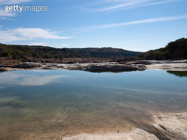 Pool of Clear Water in the Pedernales River with Reflections of Clouds ...