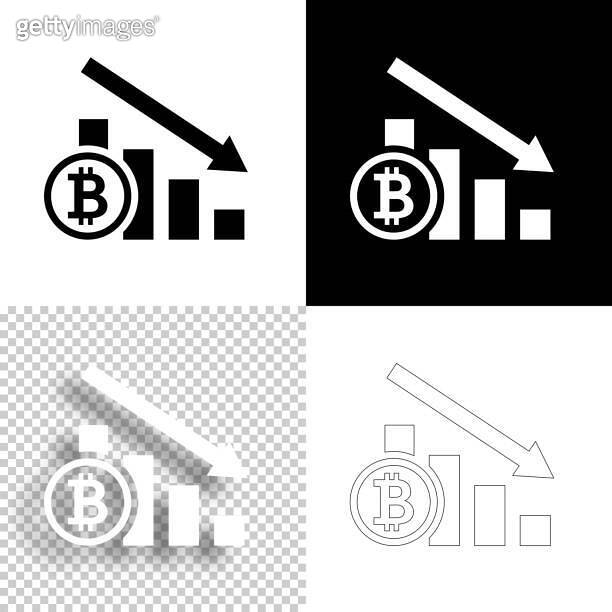 Chart of decreased Bitcoin rate. Icon for design. Blank, white and black backgrounds - Line icon ...