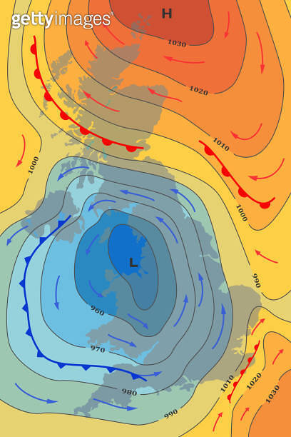 Weather forecast map of Great Britain. Movement of cold front to UK ...