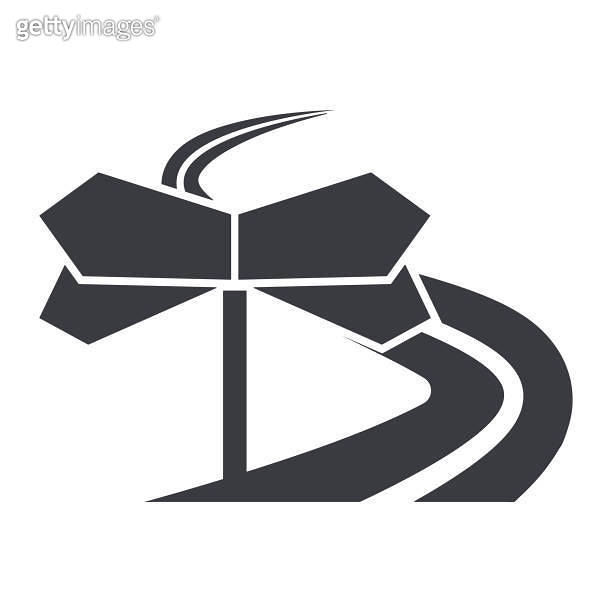 Road sign, track leading into the distance. Vector illustration, eps 10 ...