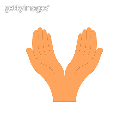 Two hands with palms forward and up on a white background. Vector flat ...