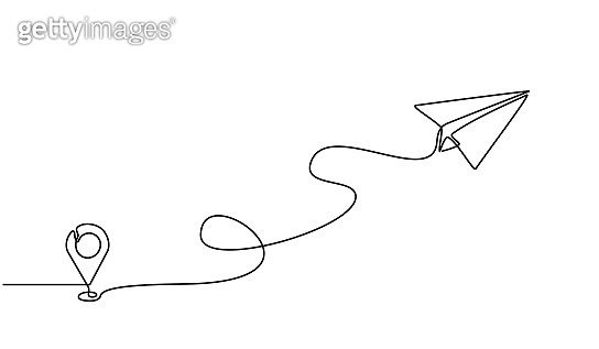 Continuous line drawing of aircraft flight routes and airport ...