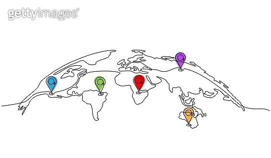 Continuous line drawing of paths and Location markers. Top view of ...