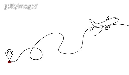 Continuous line drawing of aircraft flight routes and airport ...
