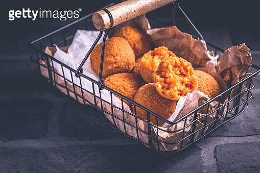 Homemade Arancini - deep fried rice balls stuffed with Mozzarella ...