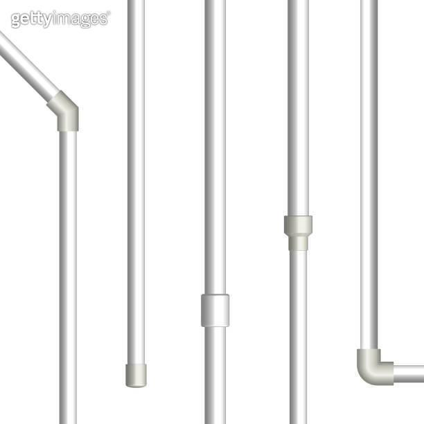 Various connections of plastic pipes. Front view, vector illustration ...