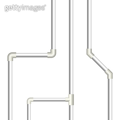Various connections of plastic pipes. Front view, vector illustration ...