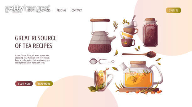 Teapots, jar of loose tea, teacups. Tea shop, break, cafe-bar, tea ...