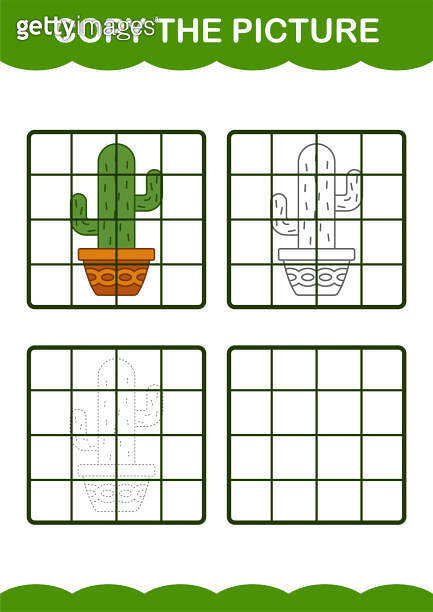 Copy the picture with Cactus. Worksheet for kids (1401234247) - 게티이미지뱅크