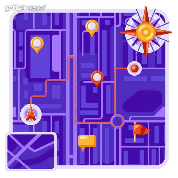 City map background design with markers and flags. Illustration of ...