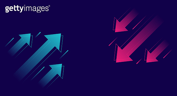 Up and down trend with arrows isolated on dark background. Stock ...