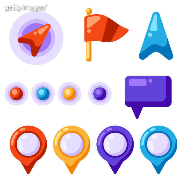 Set of navigation markers, labels and flags. Collection for marking ...