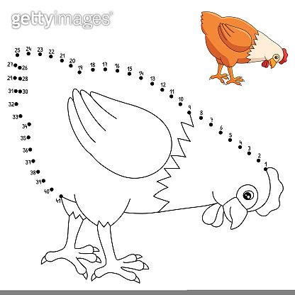 Dot to Dot Chicken Coloring Page for Kids (1432482792) - 게티이미지뱅크