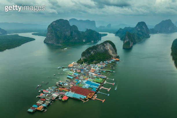 Aerial view of Ko Panyi also known as Koh Panyee, is a fishing village ...