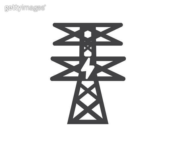 Industrial high voltage power lines icon. High voltage tower. Energy ...