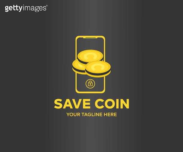 Coin, smartphone app. Gold coin, save money, internet, success, bank ...