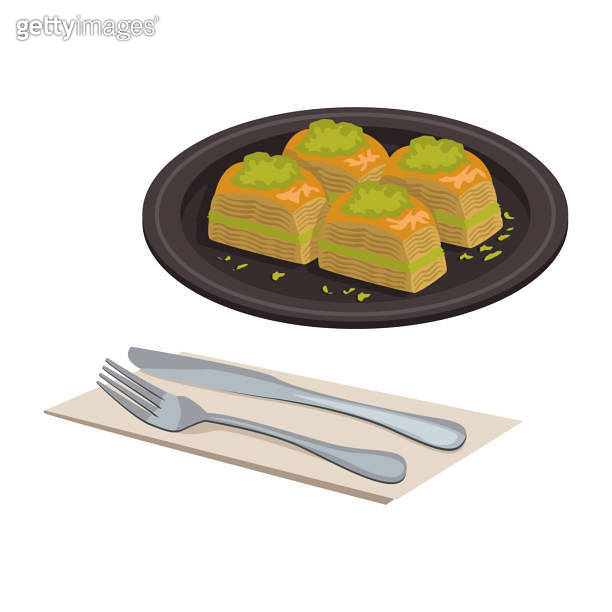 Turkish national food. Baklava. Buttered and syrup-soaked layer cake ...