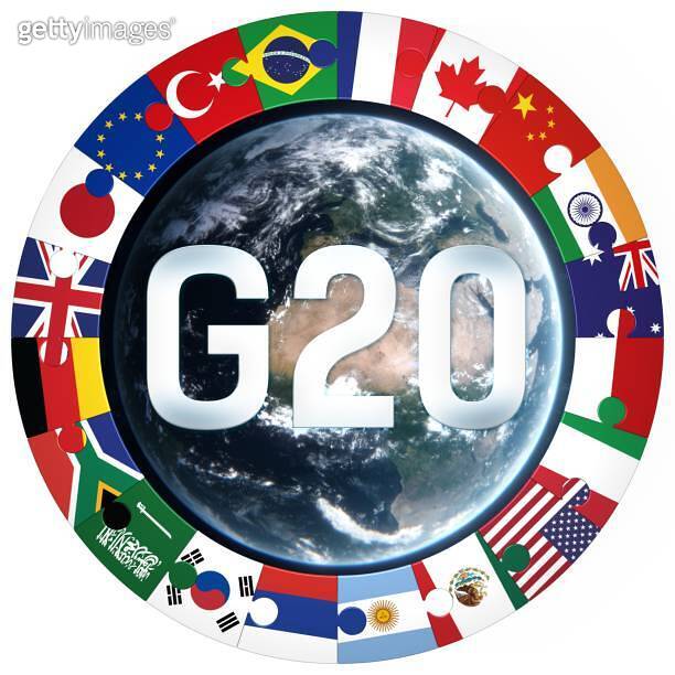 Isolated G20 Group of Twenty Logo Puzzle Piece Ring of Member Nation ...