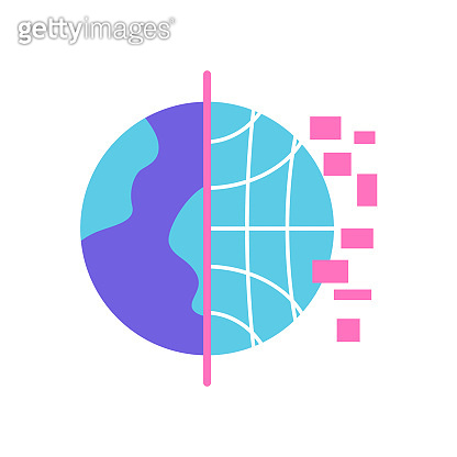 real world vs virtual reality digital dimension portal icon vector flat ...
