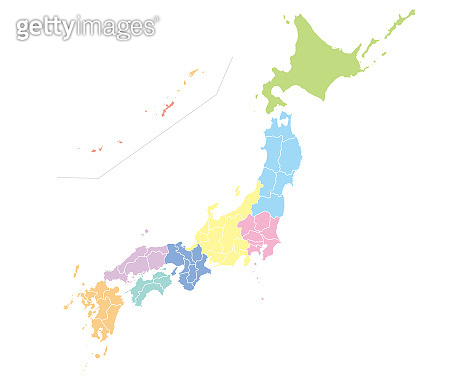 Map of Japan color-coded by region, no letters (1401495874) 일러스트, 무료 ...