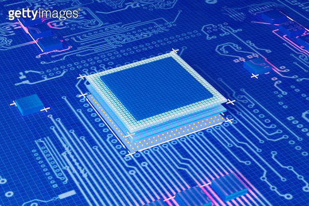Blueprint of working computer chip 이미지 (1396618899) - 게티이미지뱅크