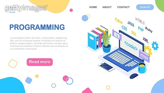 Software Development Programming Language Coding Digital Technology Isometric Laptop