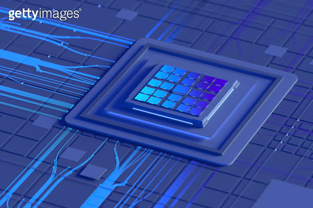 Computer processor CPU, blue Chip Computer Wafer, inside computer ...