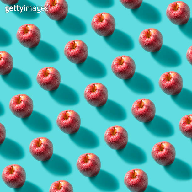 Red apple Royal Gala graphick repetition composition in a row with ...