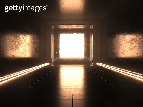 Glowing big light portal - exit from dark concept. 3d rendering mock up ...