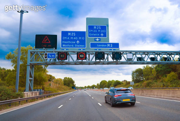 London M3 & M25 Motorway road signs to airports Gatwick and Heathrow in ...