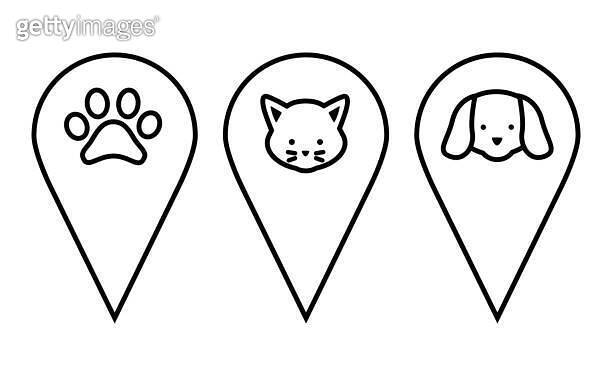 Pins indicating the location of a veterinary clinic, pet store, animal ...
