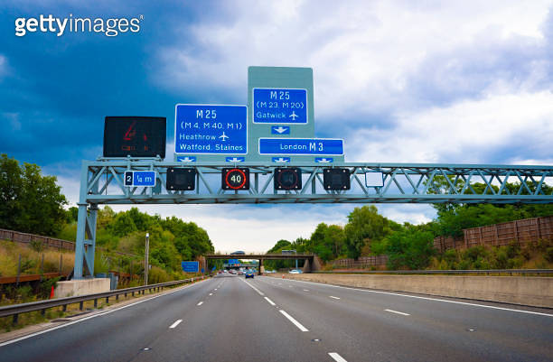 London M3 & M25 Motorway road signs to airports Gatwick and Heathrow in ...