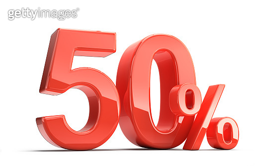 Fifty 50 perecent. Glossy red forty percent sign isolated on white ...