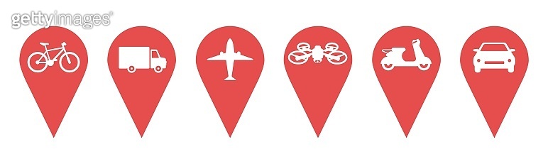 Map pointers with transport graphic icon. Car point. Car rental service ...