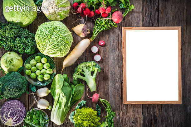 Crucifers vegetables assortment as cabbage, broccoli, cabbage, turnip ...