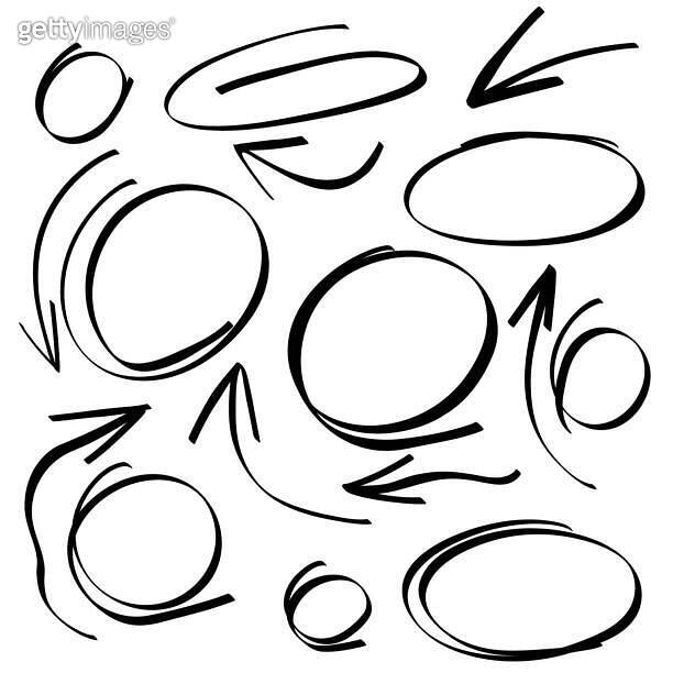 Hand drawn highlight circles frame set. Doodle highlight ovals. Marker ...