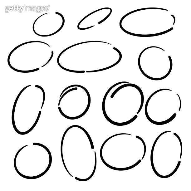 Hand drawn highlight circles frame set. Doodle highlight ovals. Marker ...