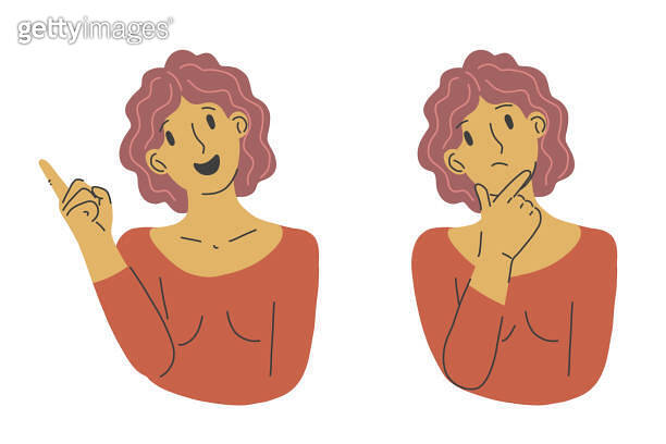 Thinking person. Woman make choice. Cartoon hand drawn character ...