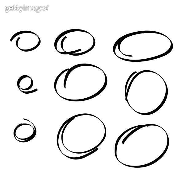 Hand drawn highlight circles frame set. Doodle highlight ovals. Marker ...